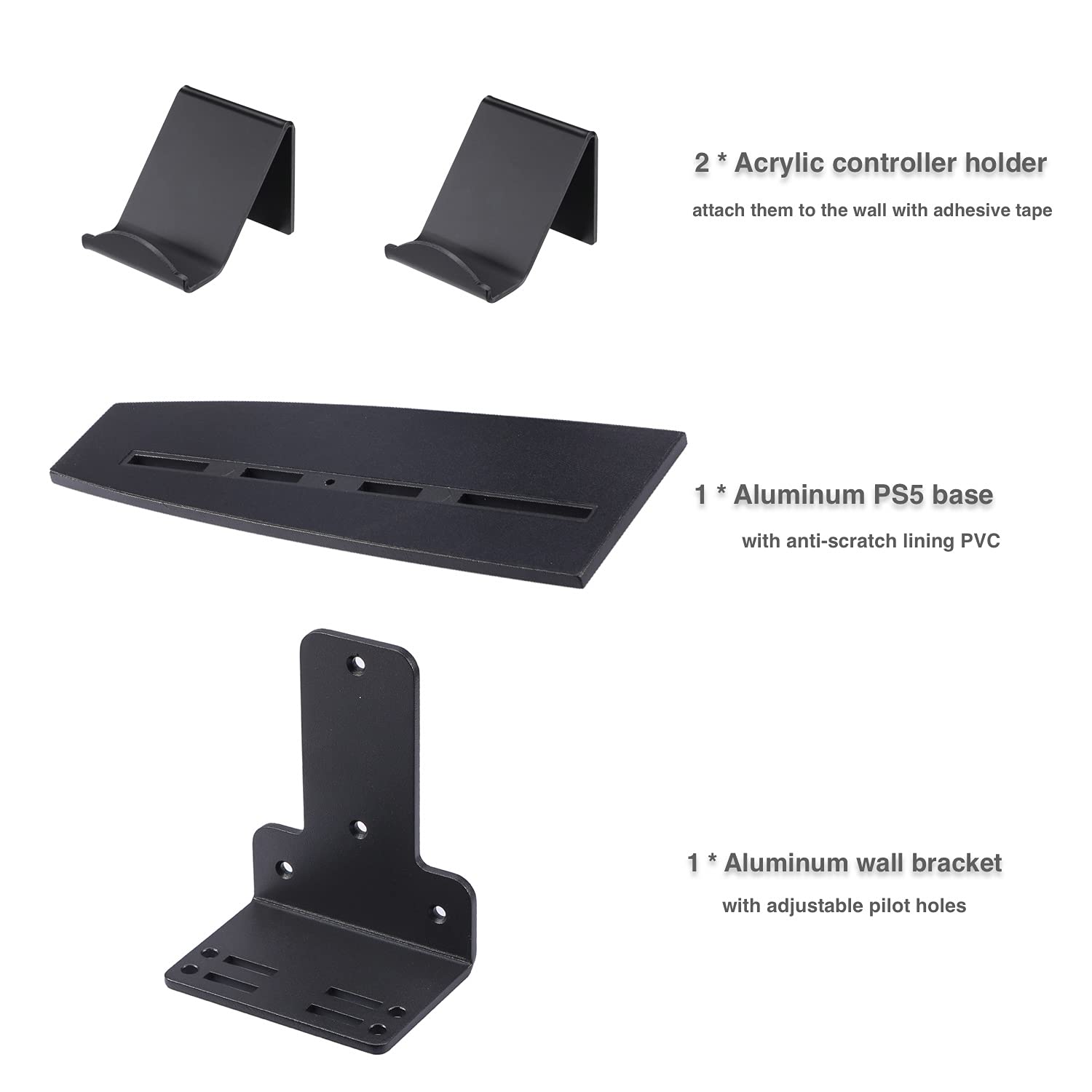 Zadii Floating Wall Mount Kit Compatible with PlayStation 5 and DualSense Controllers, Adjustable Durable Thick Aluminum Bracket Holds PS5 Disc & Digital Version – Patent Pending