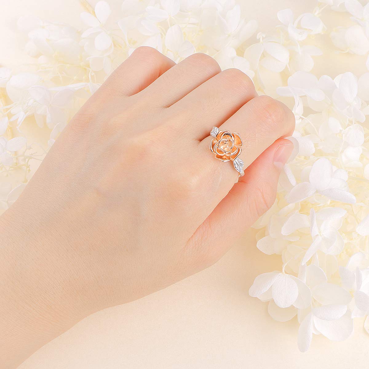 S925 Sterling Silver Rose Flower Love Jewelry Bands Promise Purity Ring for Women Size 7