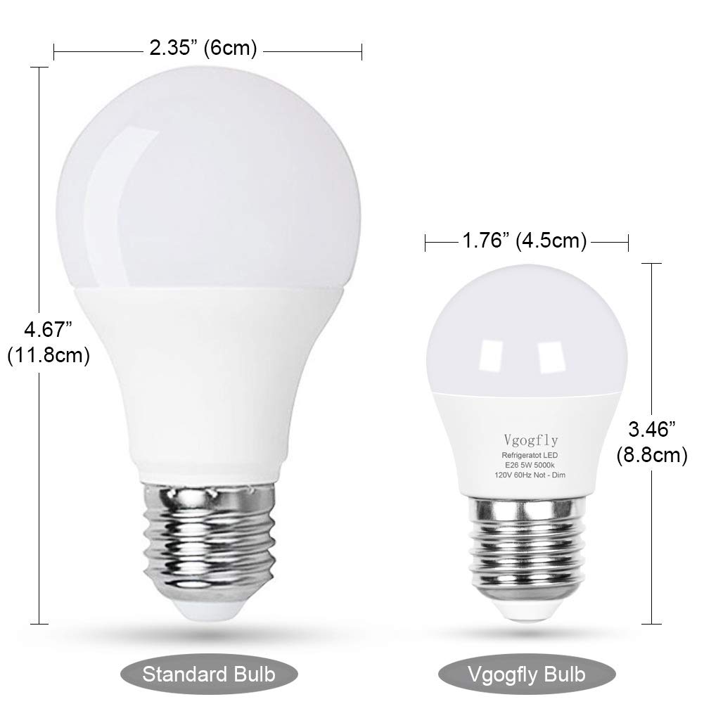 Vgogfly LED Refrigerator Light Bulb 40W Equivalent 120V A15 Fridge Waterproof Bulbs 5 W Daylight White 5000K E26 Medium Base Freezer Ceiling Home Lighting Lamp Non-dimmable(1 Pack)