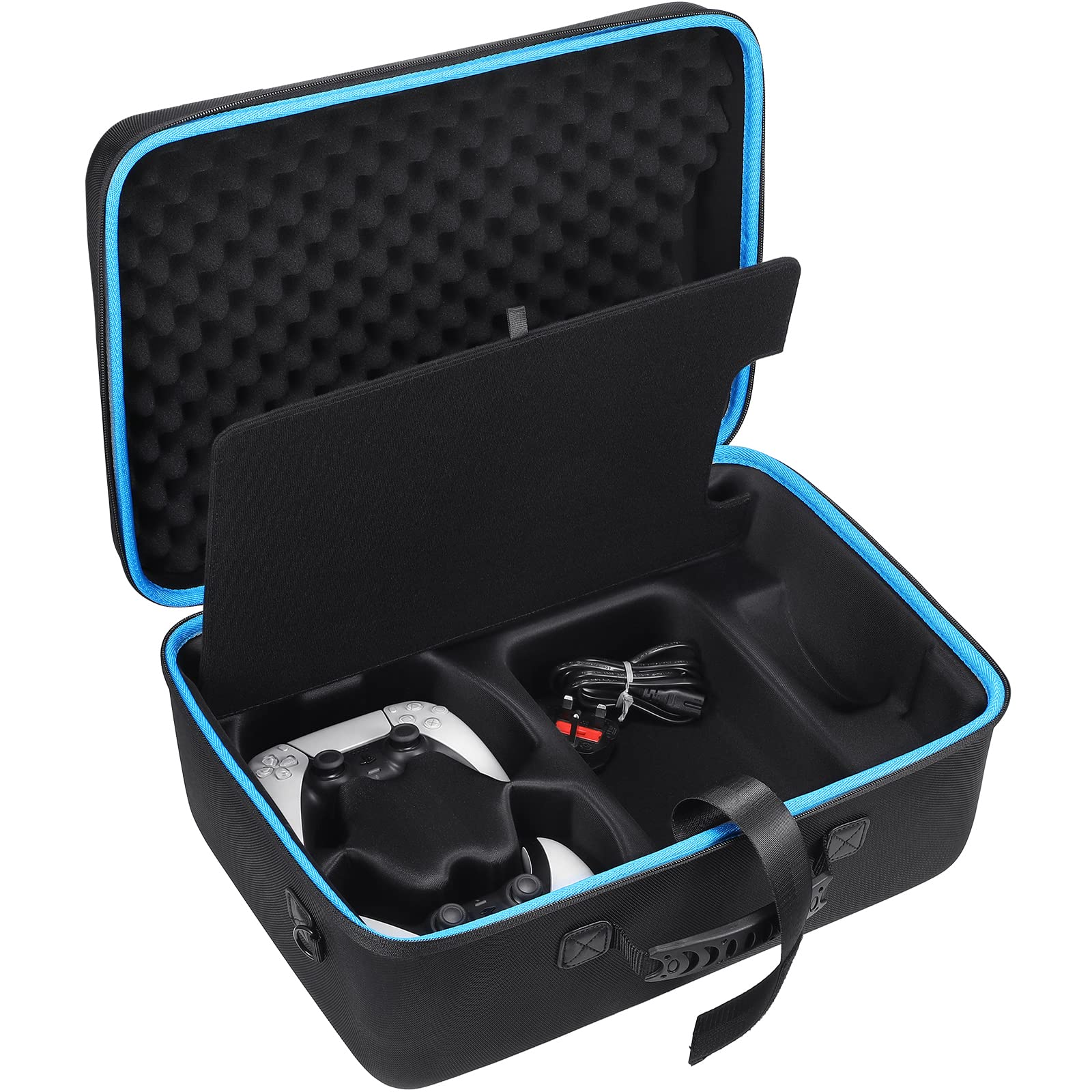 Zadii Hard Shell Case Compatible with PS5, Protective Travel Bag Holds PlayStation 5 Console with Base on, DualSense Controller and Other Accessories