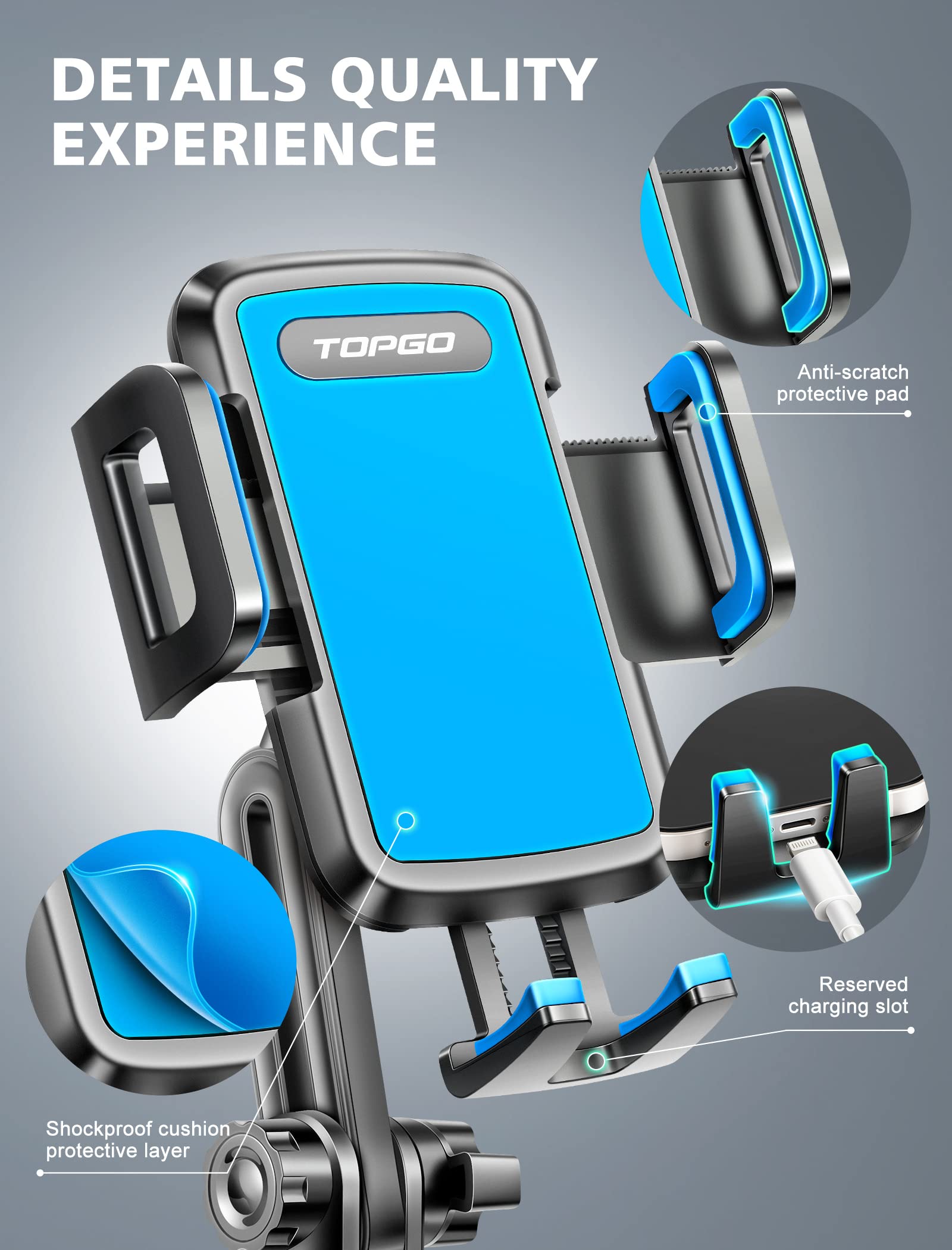 TOPGO Cup Holder Phone Holder, [No Shaking & Height-Adjustable Pole] Car Cup Holder Phone Mount, Cell Phone Cradle for iPhone iPhone 14 and More Smart Phone(Blue)