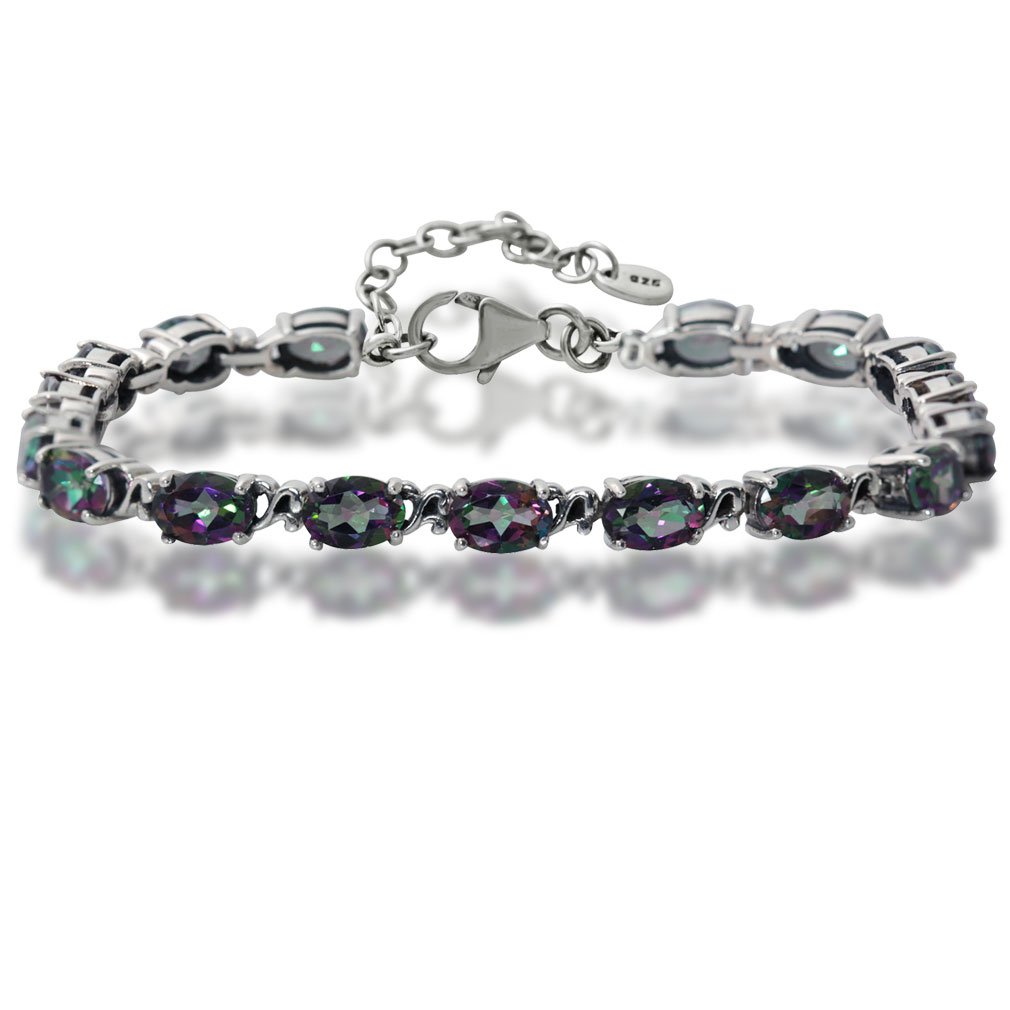 Silvershake 15.64ct. Mystic Fire Topaz 925 Sterling Silver Victorian Style 7.5 to 9 Inch Adjustable Bracelet