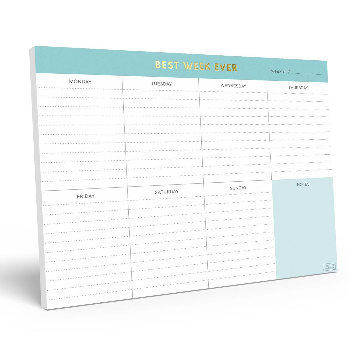 Sweetzer & Orange Weekly To Do List Pad. Minty Gold Weekly Planner Notepad with Daily Planner Agenda Squares. 7x10â Day Planner 2024 2025 - Student Planner, Work Planner and Checklist Note Pad.