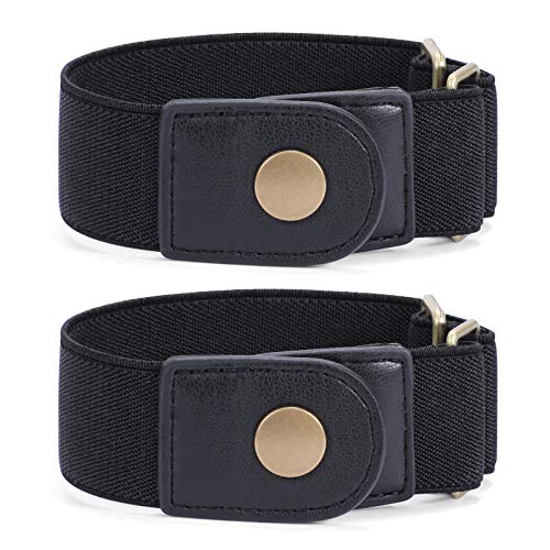 WERFORU Unisex 2 Pack Buckle Free Belt for Ladies Men 2 Loop No Buckle Stretch Belt for Jeans Pants, Black,Fits 2 loop distance : 3"-6β