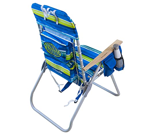 Tommy Bahama Hi-Boy 17" Seat Height 4-Position Lace-Up Suspension Folding Beach Backpack Chair, 1-Pack, Green and Blue Stripe