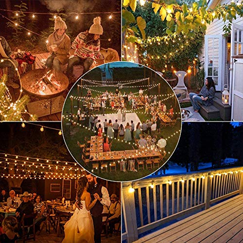 Svater 50-Foot Weather Proof Glass Patio and Garden Outdoor LED String Lights, Includes 1 Watt Antique G40 Bulbs and Dimmable, Warm White