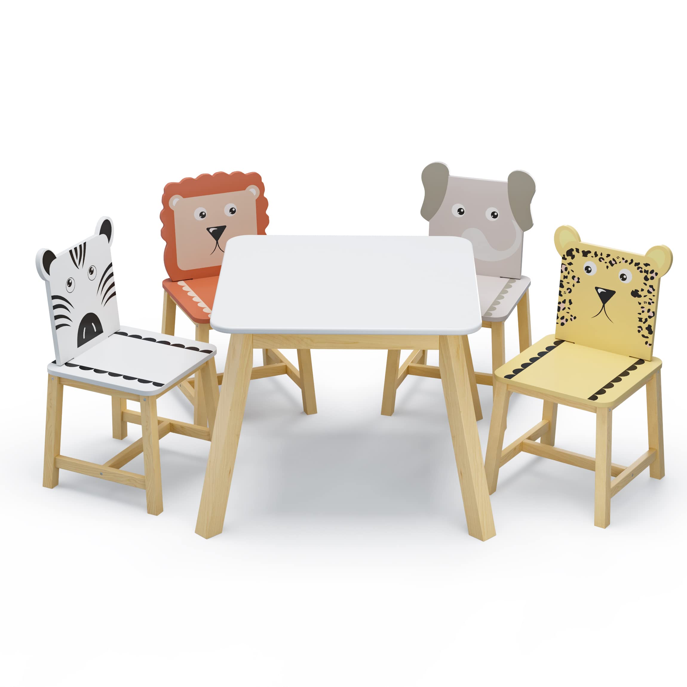 Swellsuite Wood Kids Dining Table and 4 Chairs Set is The Perfect Size for Children to Eat, Read Books, Color, Do Arts and Crafts, and Play Board Games, White/Espresso/White-A.