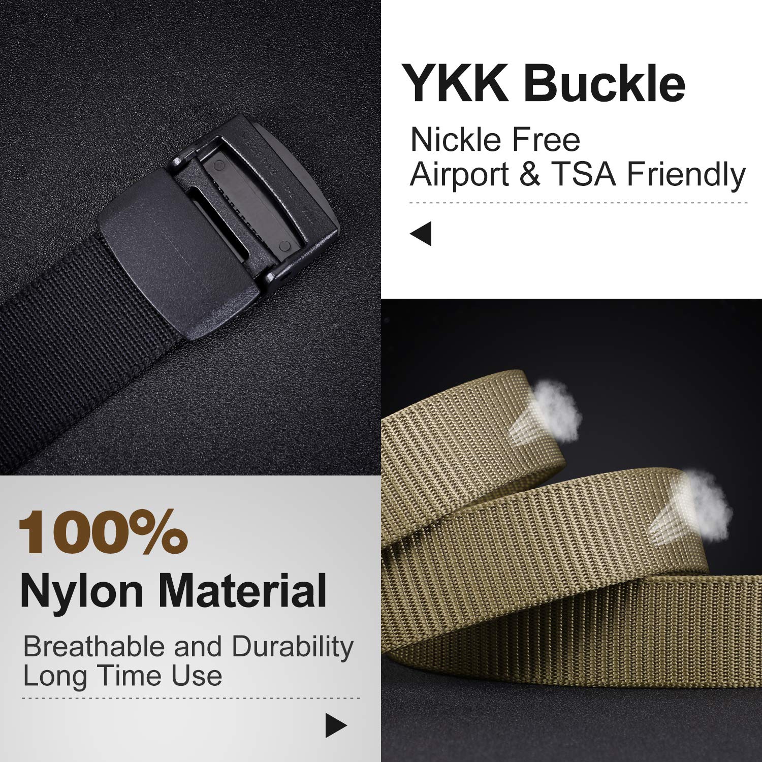 WHIPPY 2 Pack Nylon Belt Outdoor Military Web Belt with Plastic Buckle Men Tactical Webbing Belt in 1.5 Inches Width