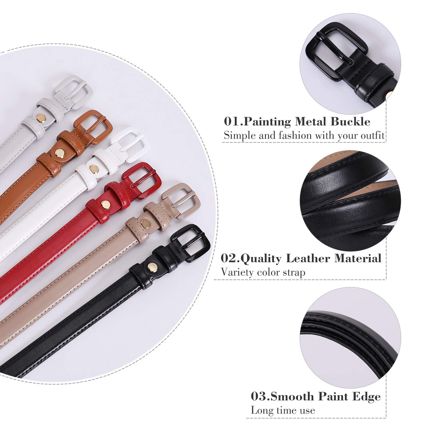 WHIPPY Women Skinny Leather Belt Thin Waist Jeans Belt for Pants in Pin Buckle Belt, Black, Pants Size 24-29 inches