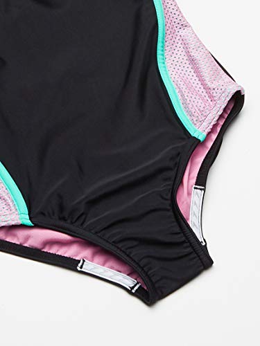 Speedo Girl's Swimsuit One Piece Mesh Splice Thick Strap Fuchsia Pink, 10