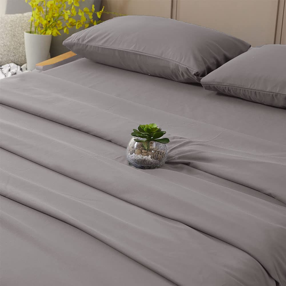 SONORO KATE 100% French Pure Linen Sheets, Breathable and Durable Line Queen Size Sheets, Anti-Tear Line Bed Sheets, Machine Washable, 16 Inch Deep Pocket - 4 Piece (Grey,74" x 96")