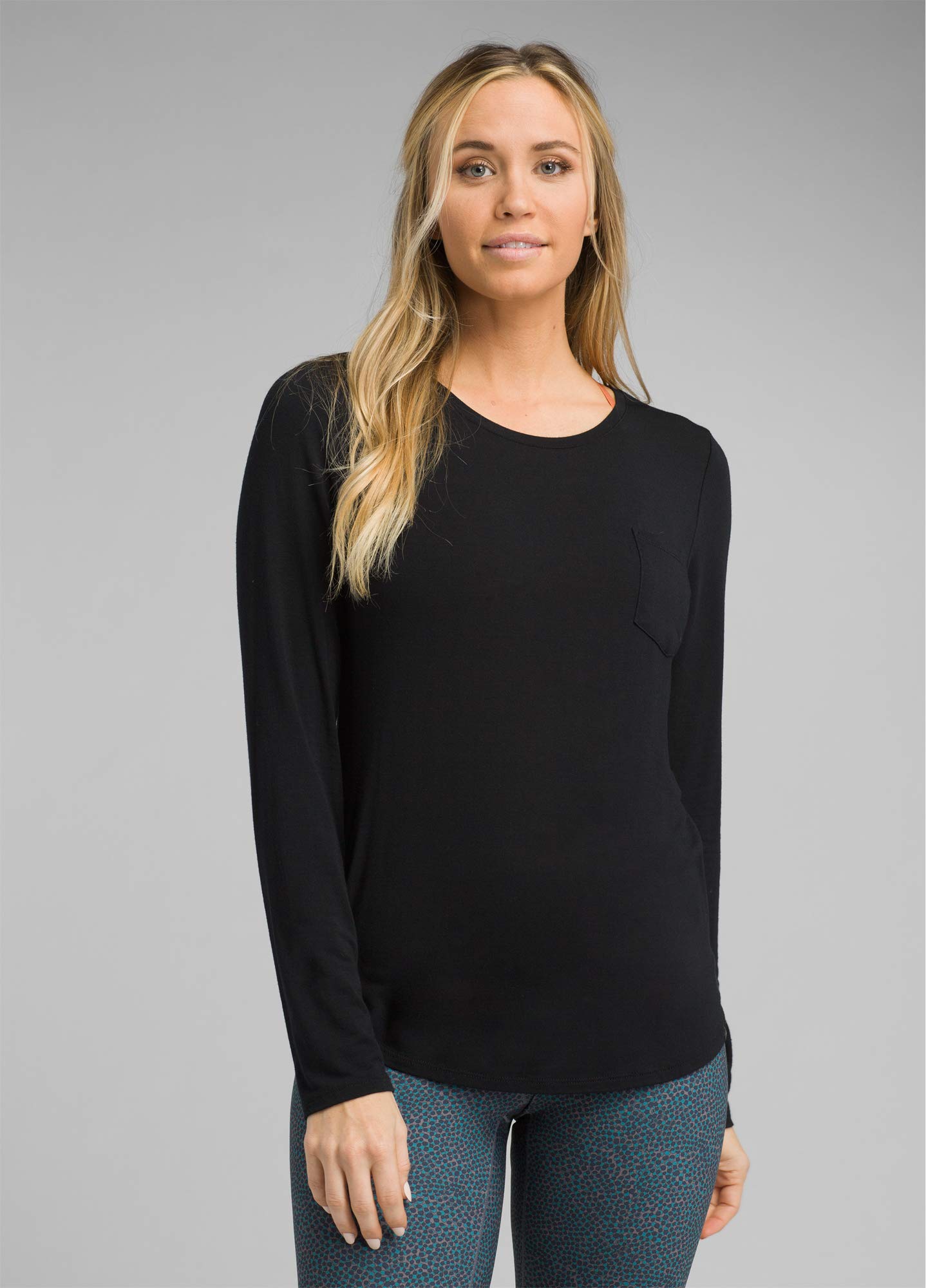 prAna Women's Foundation Long Sleeve Crew Neck Top, Black, Small