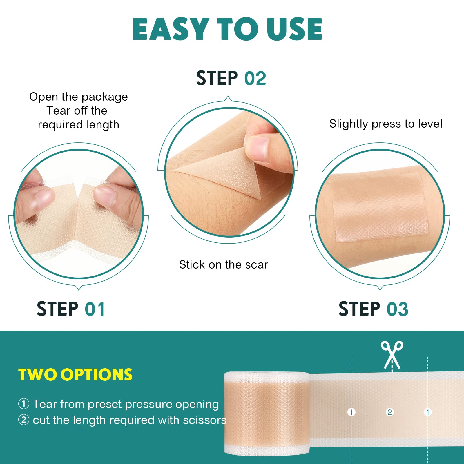 Pumkot Silicone Scar Sheets, Silicone Scar Tape(1.6β x 120β Roll-3M), Scar Removal Away Strips for Surgical Scars, Keloid, C-Section, Burn et