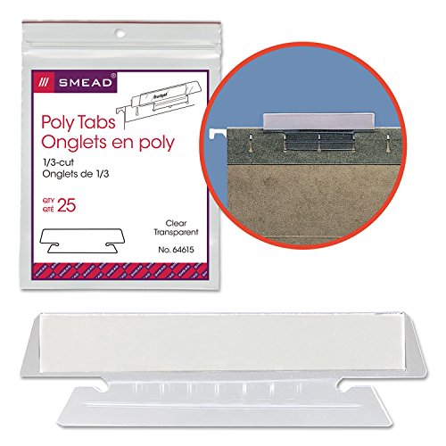 Smead Poly Tab 1/3 Cut, Clear, 25 Per Pack (64615)