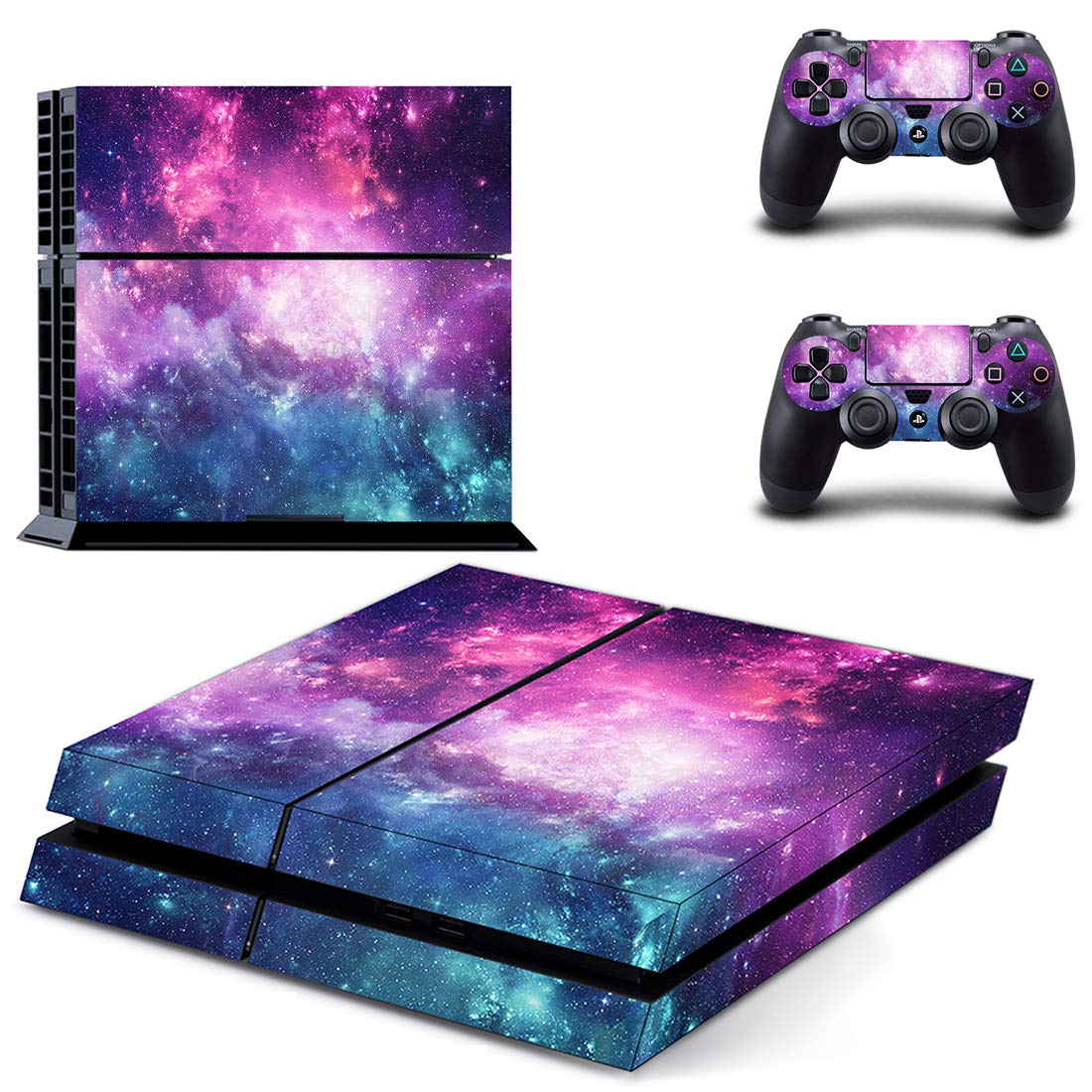 UUShop Purple Starry Galaxy Vinyl Skin Decal Sticker Cover Set for Sony PS4 Console and 2 Dualshock Controllers Skin