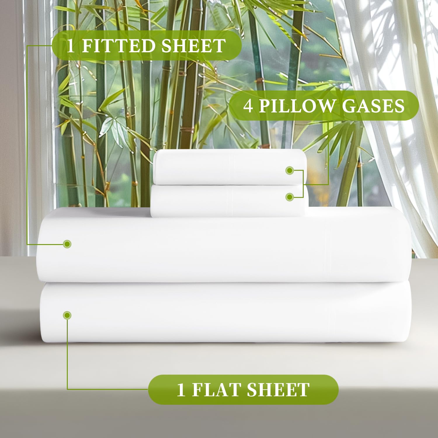 Shilucheng 4-Piece Sheets Set,Rayon Derived from 100% Bamboo_,Cooling & Soft Bed Sheets, Luxury Bedding Sheets & Pillowcases, 16 Inch Deep Pockets (Full,White)