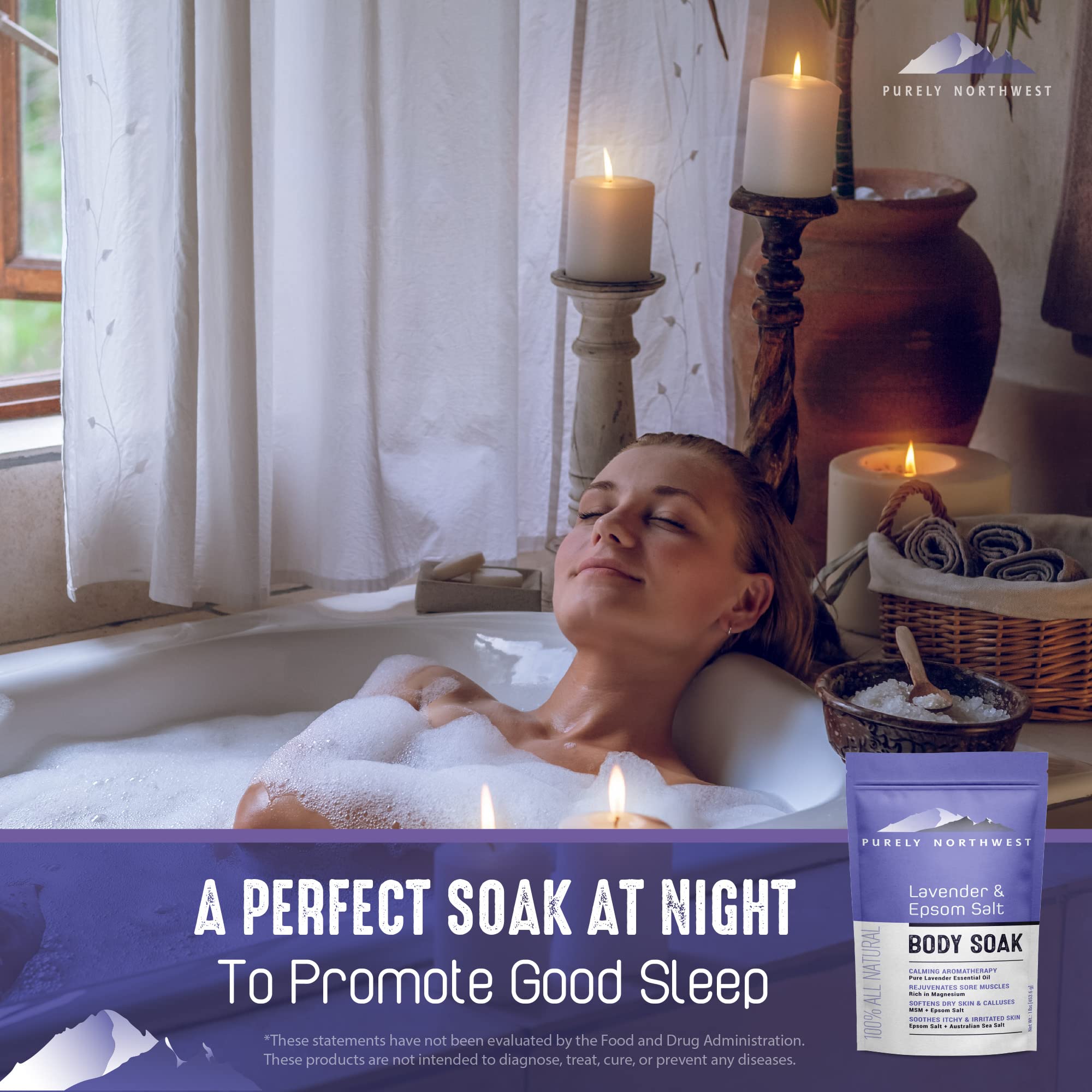 Premium Lavender, MSM & Epsom Salt Body Soak-Aromatherapy which Promotes a Good Night Sleep-Soothes Tense, Sore & Overworked Muscles-Excellent as a Foot Soak! 1LB