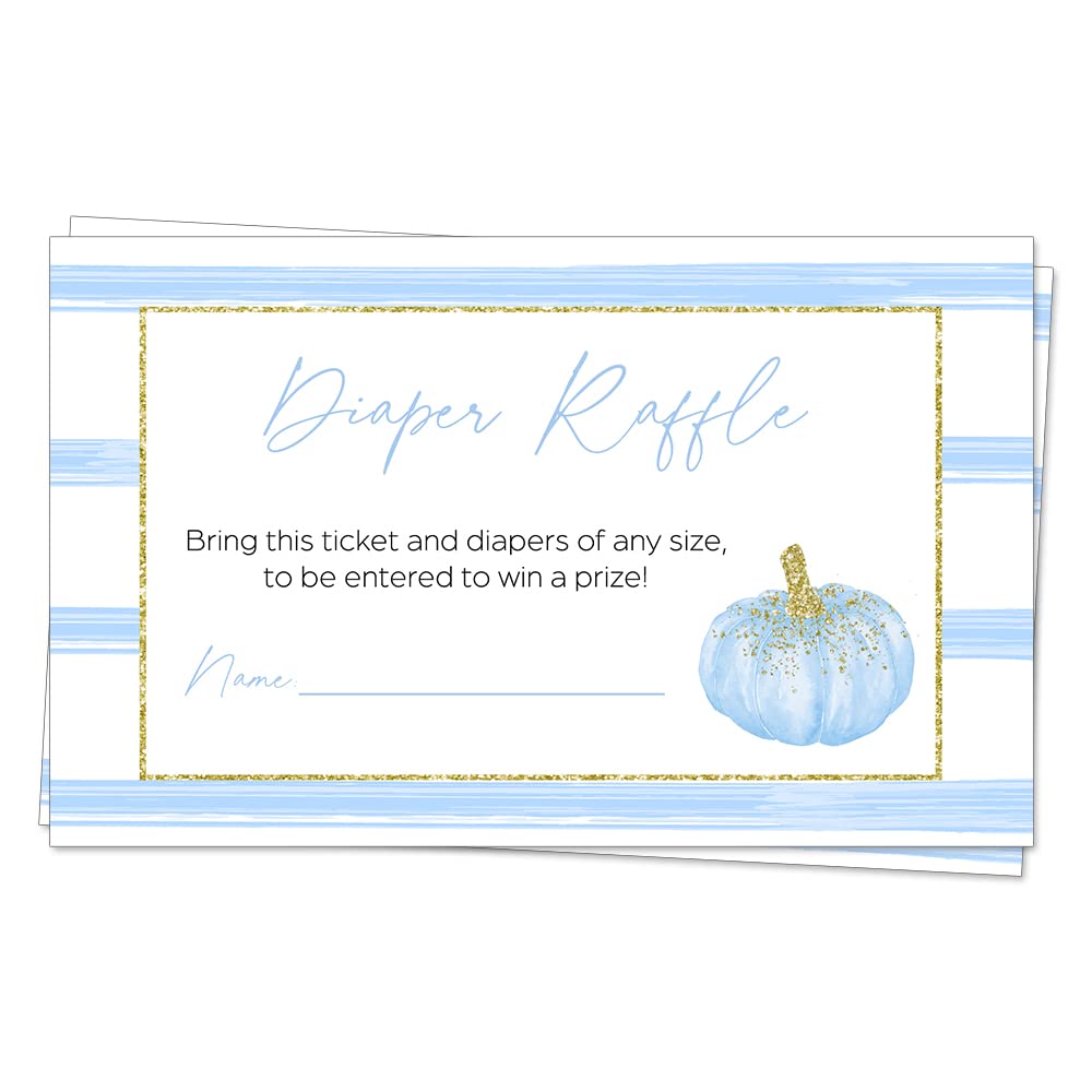 Pumpkin Diaper Raffle Tickets Sparkling Pumpkin Baby Shower Diaper Party Card Inserts Autumn Fall Sprinkle Halloween Blue Gold Glitter Boys It's A Boy Diaper Request Printed Cards (50 count)