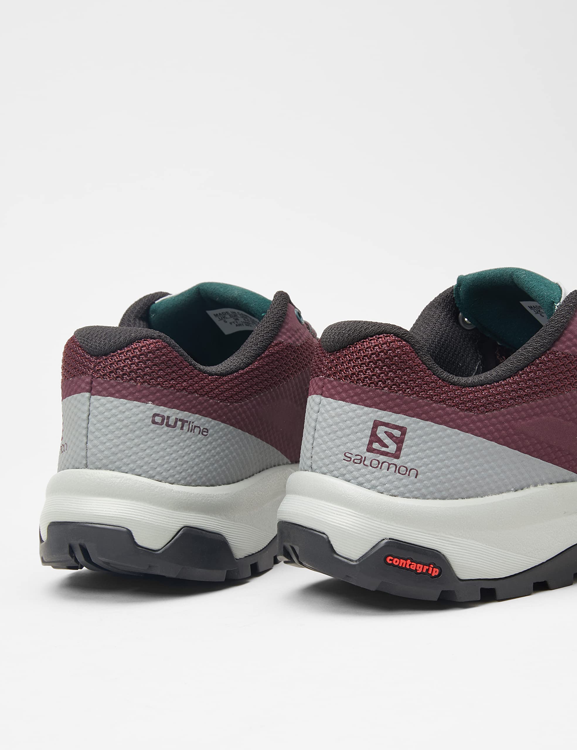 Salomon Outline Hiking Shoes for Women, Wine Tasting/Quarry/Green Gables, 5