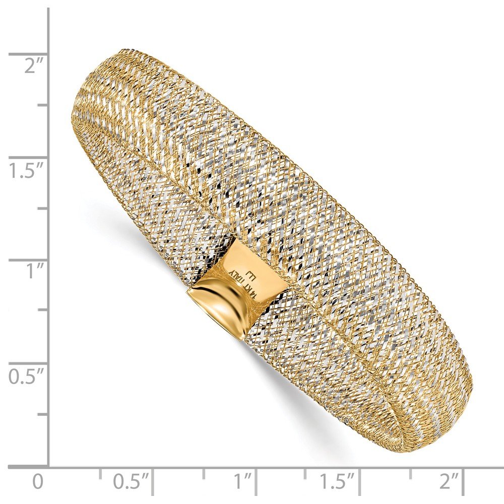 Solid 14k Yellow and White Gold Two Tone Mesh Stretch Bracelet