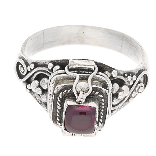 Sterling Silver Square Garnet Poison Locket Box Ring Size 8(Sizes 4,5,6,7,8,9,10,11)