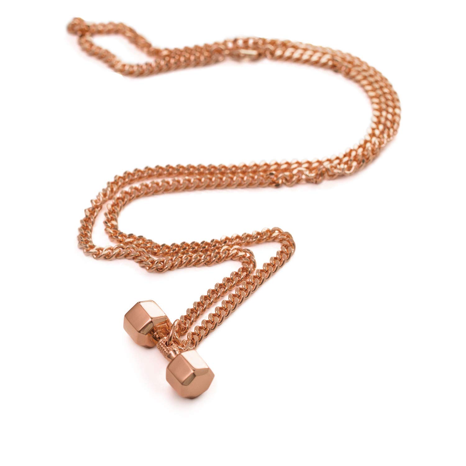 Rose Gold Plated Dumbbell Necklace Seven sided Pendant Fitness Gym Jewelry Accessory