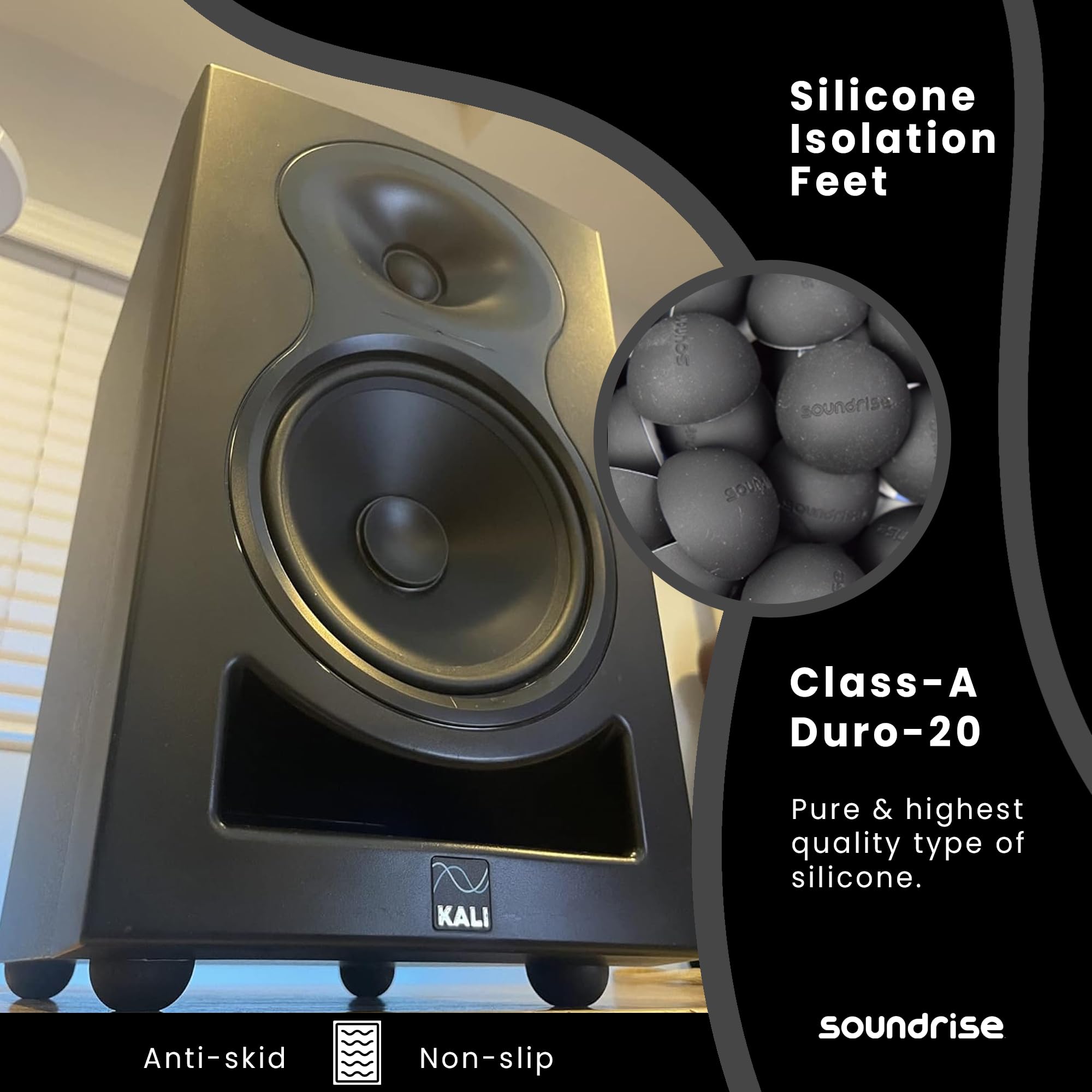Soundrise Domes Isolation Pads - Sound Dampening & Anti-Vibration Silicone Feet - Audio Isolation Feet for Subwoofers, Speakers & Turntables - Peel & Stick, Durable Class-A Silicone, Non-Slip (4-Pack)