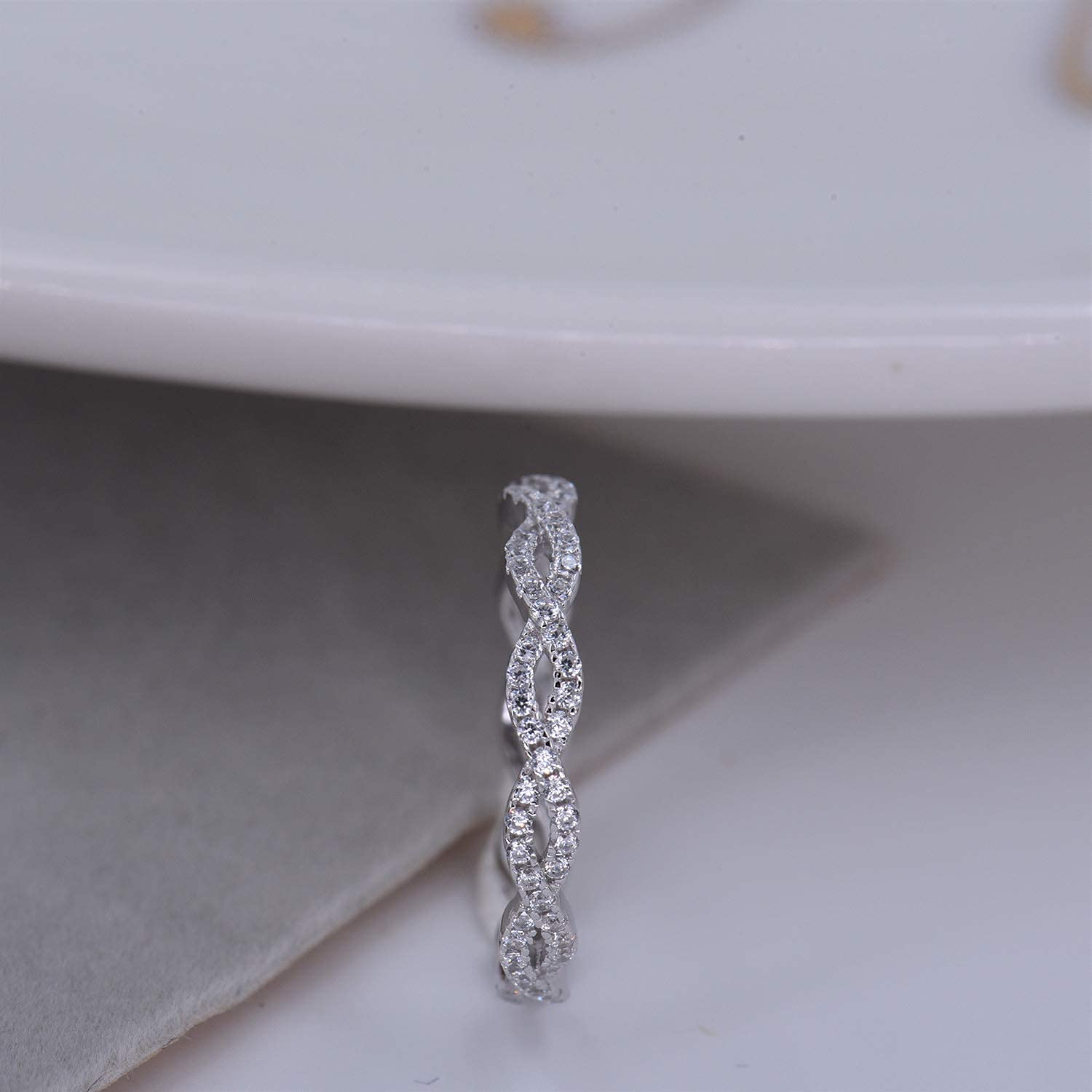 Rose Gold Wedding Band Women Twist CZ Wedding Ring Infinity Full Eternity Dainty Stacking Bridal Delicate Bridal