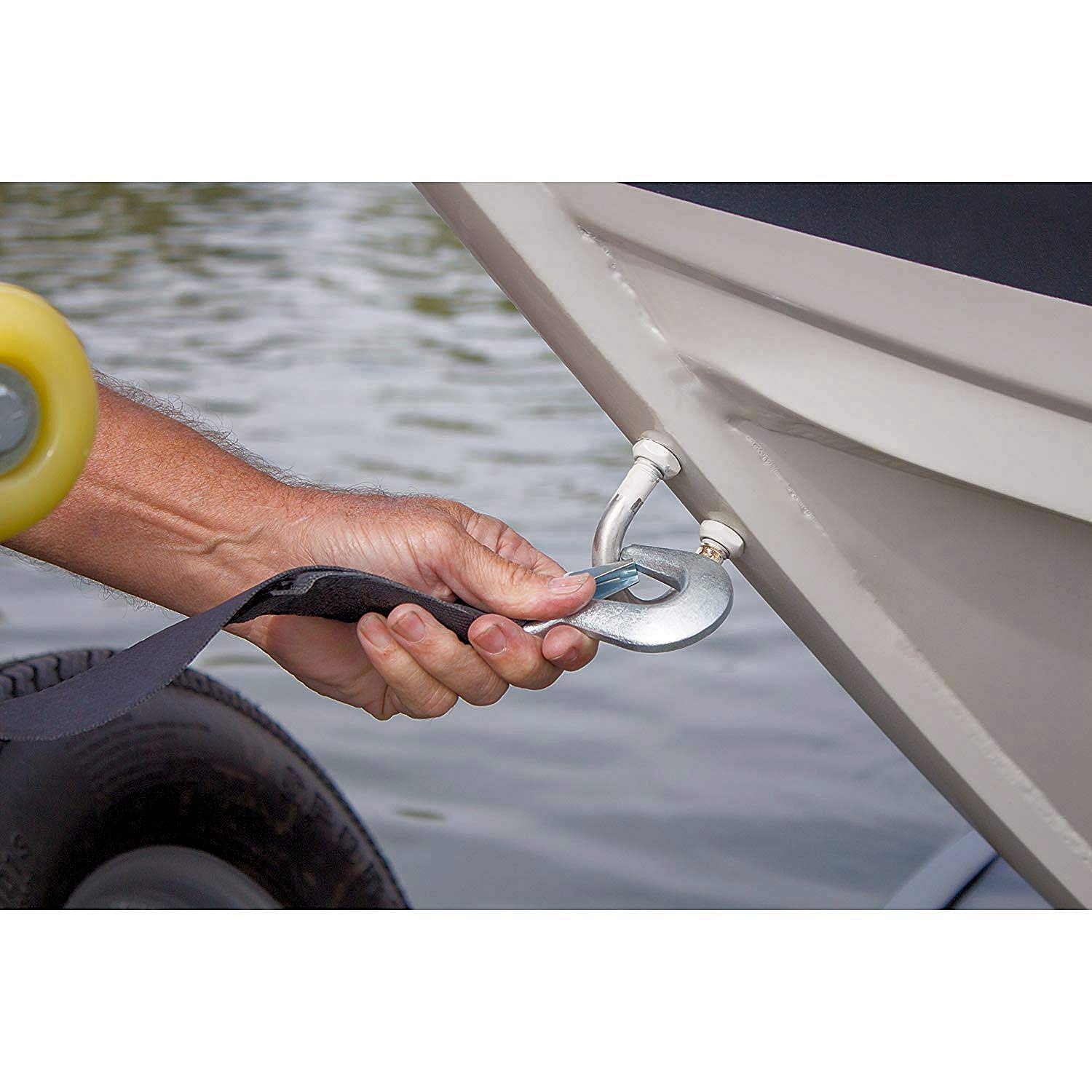 Winch Strap with Hook for Boat Trailer Heavy Duty Replacement Capacity 5,600. Lbs Black Nylon 2 inch Wide x 20 feet Long for Fishing Winch Securing Tie Down Marine Galvanized Hook Free Safety Tape