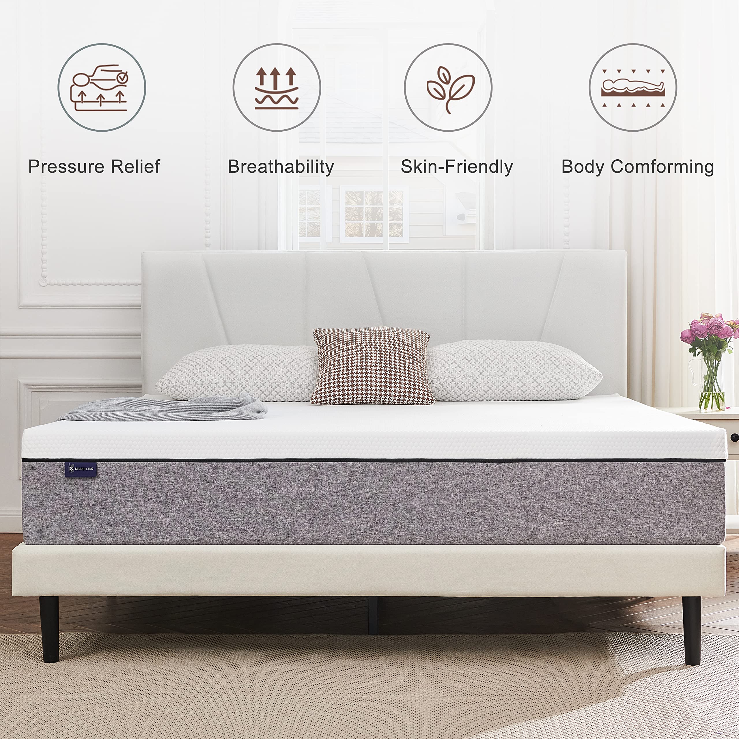 S SECRETLAND King Mattress, 14 inch Gel Memory Foam Mattress,Medium Feels-Bed Mattress in a Box,King Size Mattress