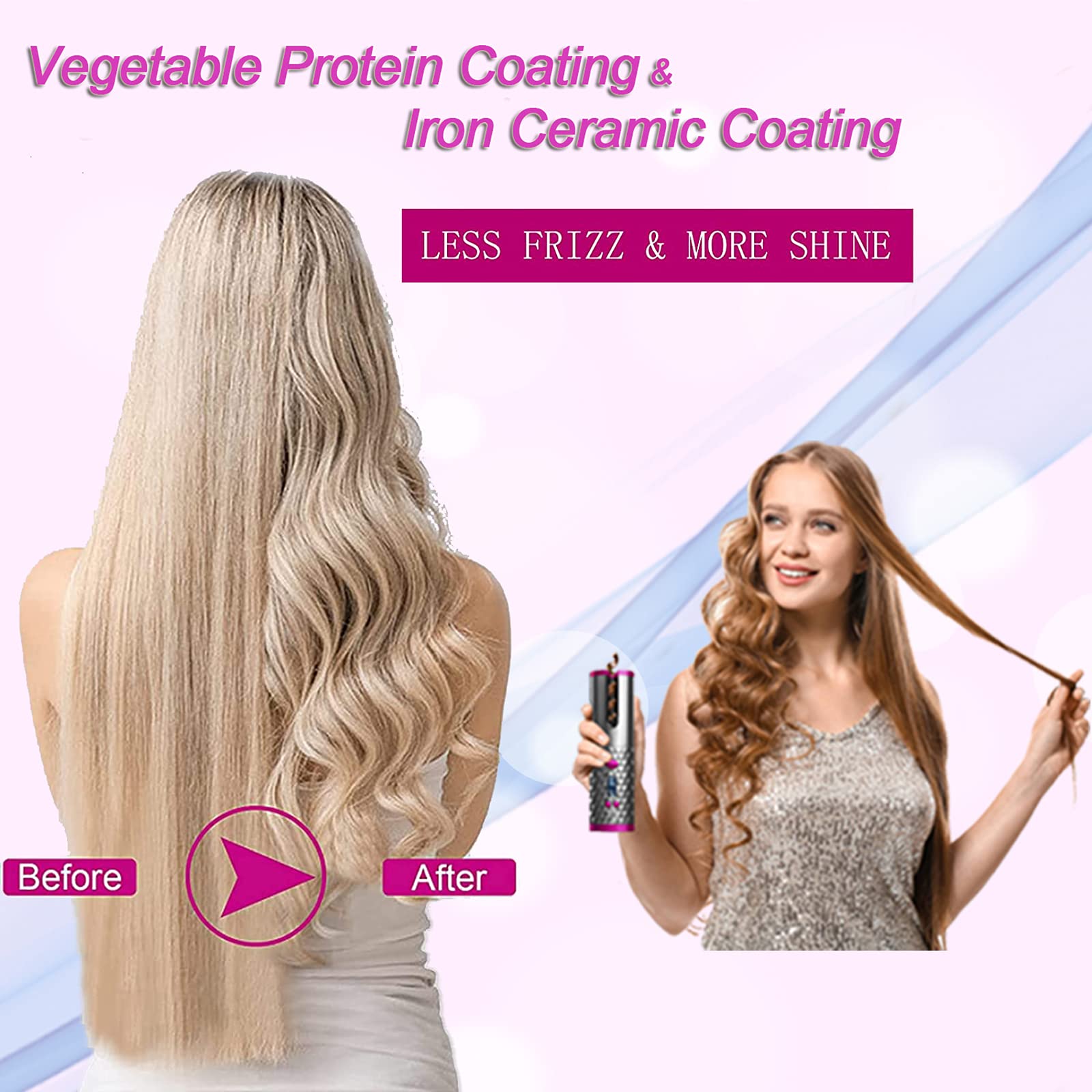 SENLLY Cordless Automatic Hair Curler, Auto Curling Iron with Adjustable 6 Temperature and 11 Timer Settings, Wireless Portable Rotating Wand for Hair Styling (30s Fast Instant Heat, 5000mAh)