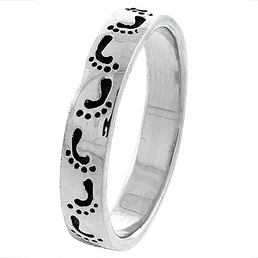 Sterling Silver Footprints In The Sand Stackable Ring 1/8 inch size 9