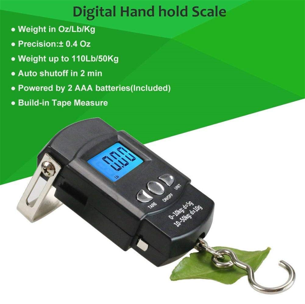 WECHIC Digital Fish Scale 110lb/50kg, Portable Luggage Weight Scale, Electronic Hanging Hook Scale, Fishing Scale with Measuring Tape, Backlit LCD Display