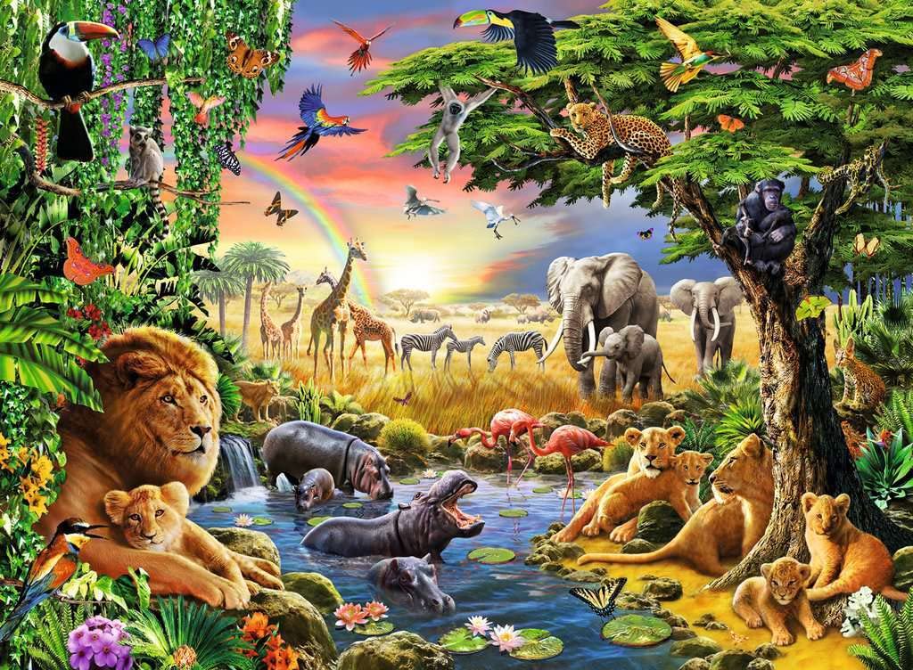 Ravensburger Evening at The Waterhole 300 Piece Jigsaw Puzzle for Kids โ Every Piece is Unique, Pieces Fit Together Perfectly
