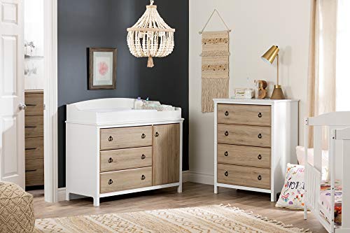 South Shore Cotton Candy 4-Drawer Chest-Pure White and Rustic Oak