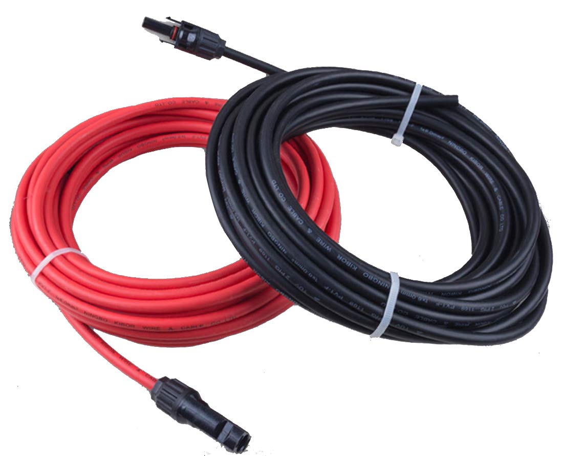 SHIERLENG 1 Pair 10AWG 10FT Solar Extension Cable with PV Male Female Connector Photovoltaic Red Black Wire (6mm2) for Solar Panel Cable Kit System (10FT)