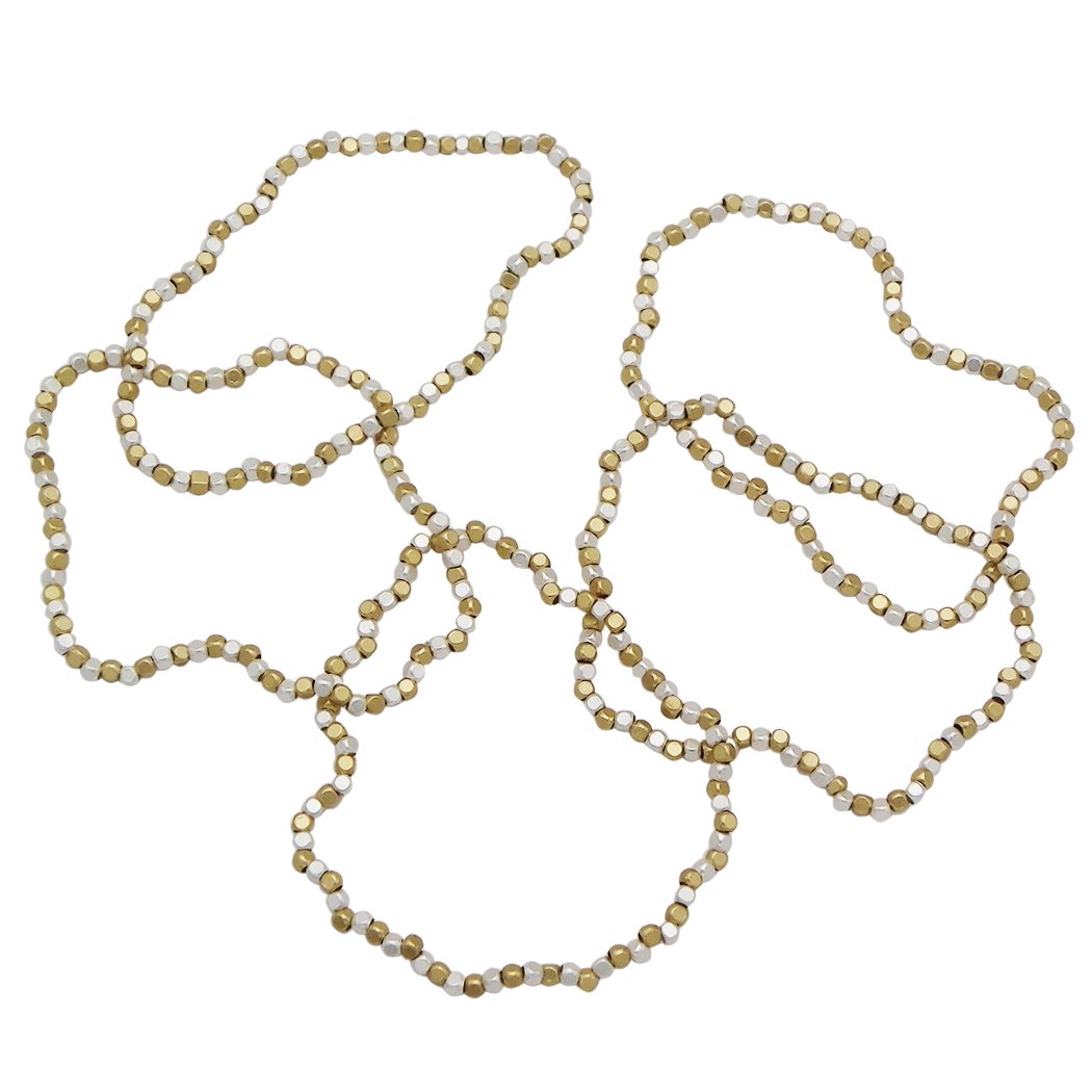 Rosemarie Collections Women's Seed Bead Nugget Stretch Bracelet Set of 5 (Matte Two Tone Gold Silver)