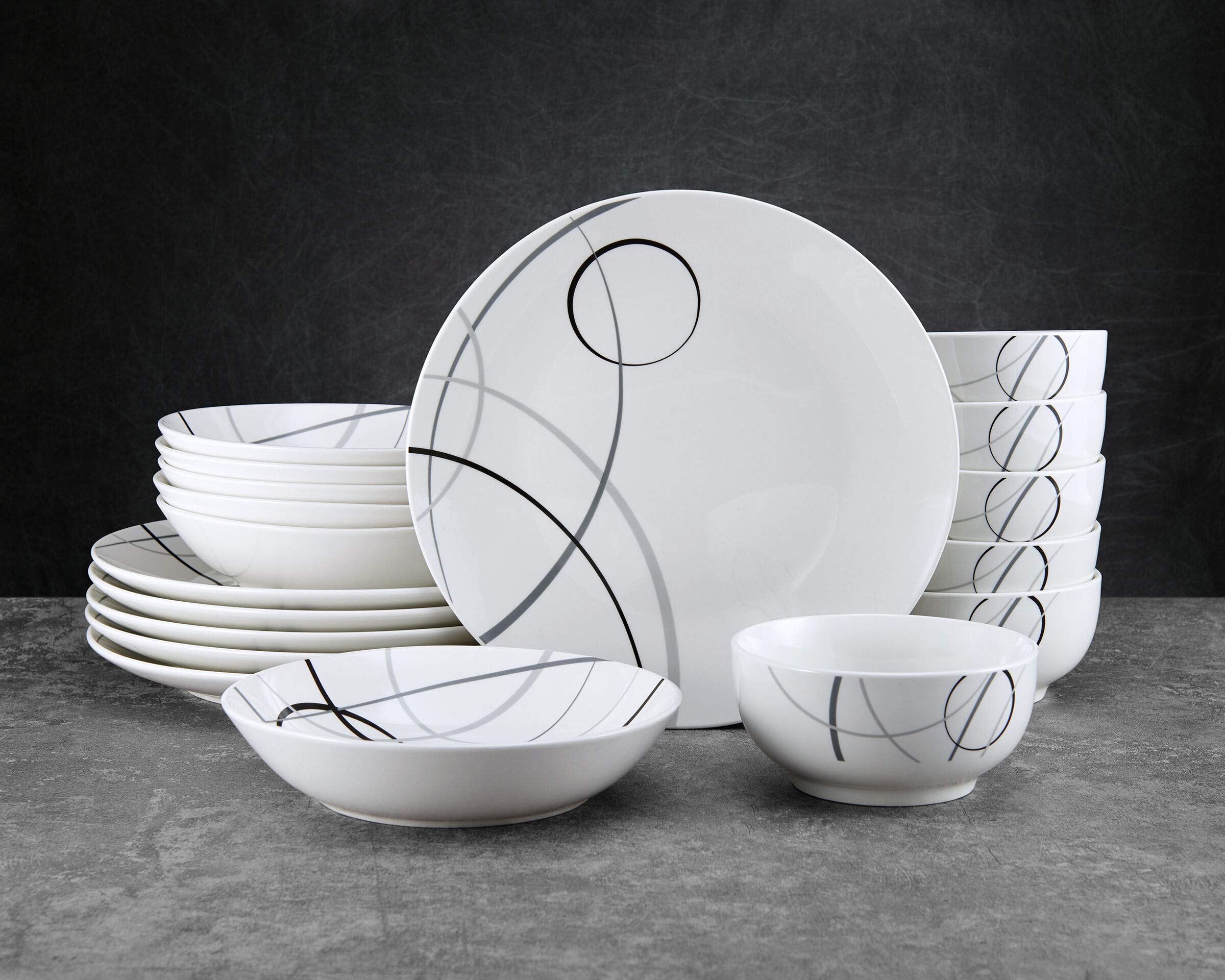 Studio Nova Porcelain 18-Piece Dinnerware Set, Service For 6, Circles