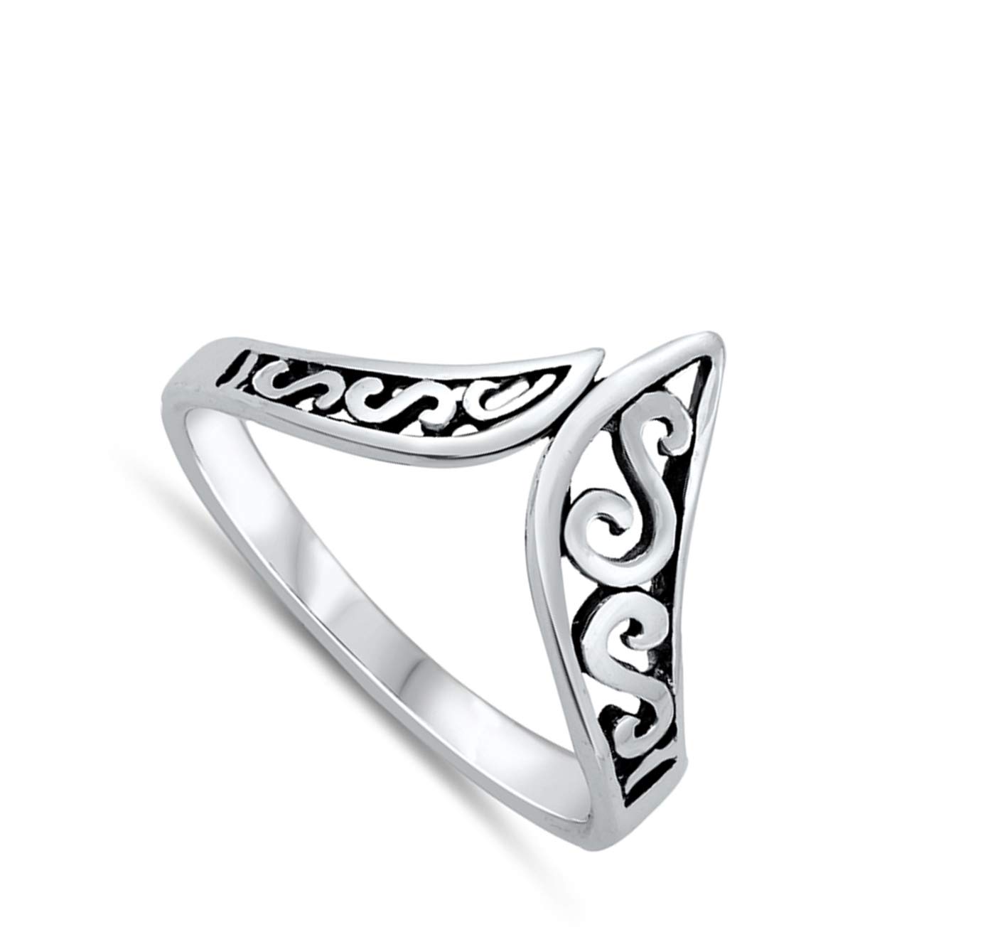 Wholesale Filigree Swirl Open Chevron Ring New .925 Sterling Silver Band Size 8