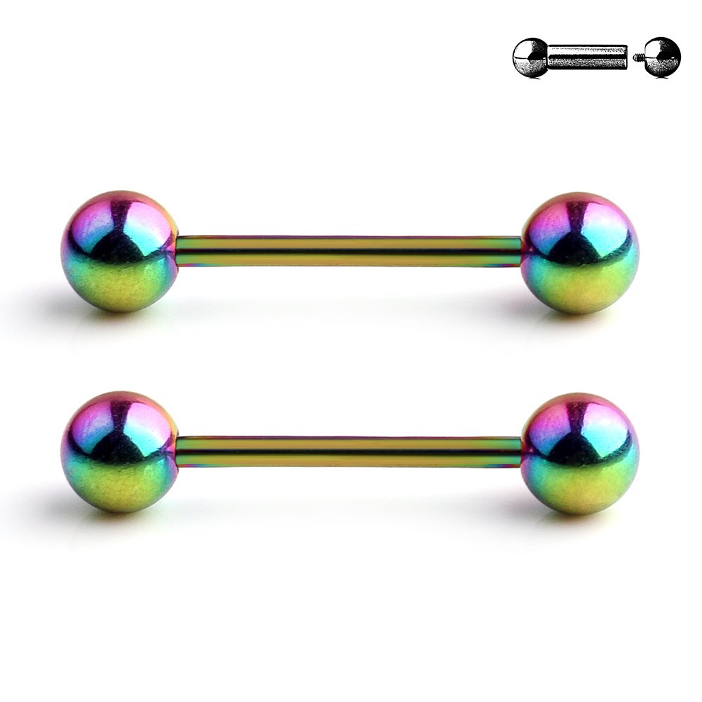 Ruifan 316L Stainless Steel Internally Threaded Tongue Nipple Shield Barbell Ring Bar Body Piercing Retainer 16G 14mm 12PCS - Mix Color