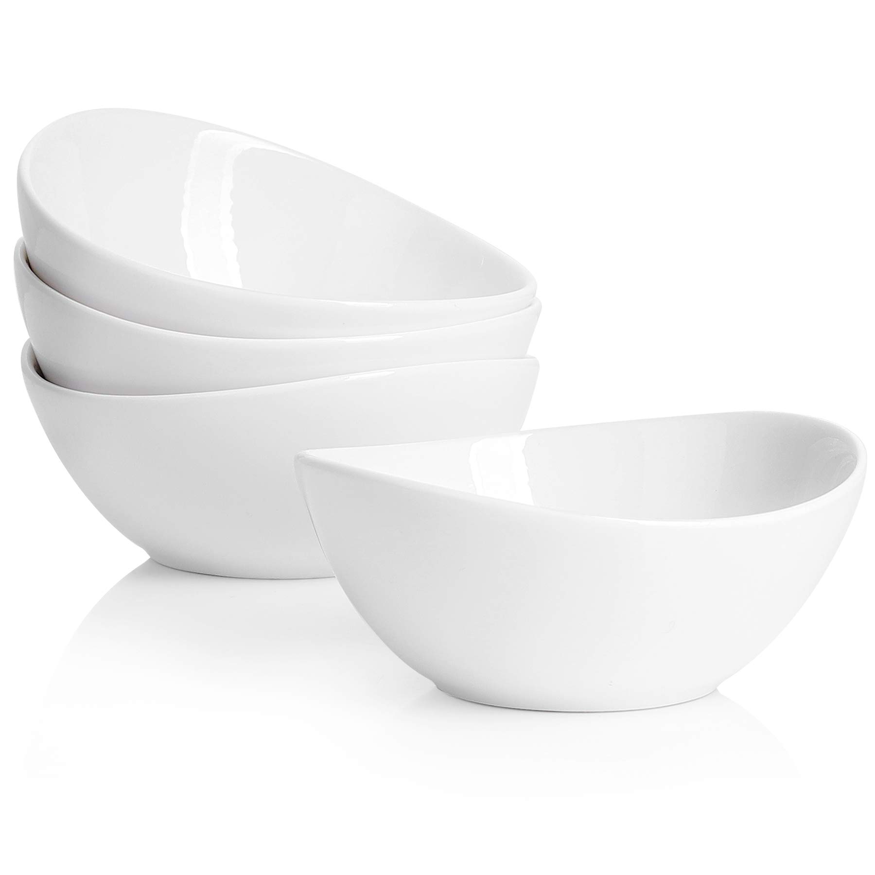 Sweese 28 oz Porcelain Bowls Set of 4 - for Salad, Pasta, Cereal - Microwave, Dishwasher and Oven Safe - White - 103.401
