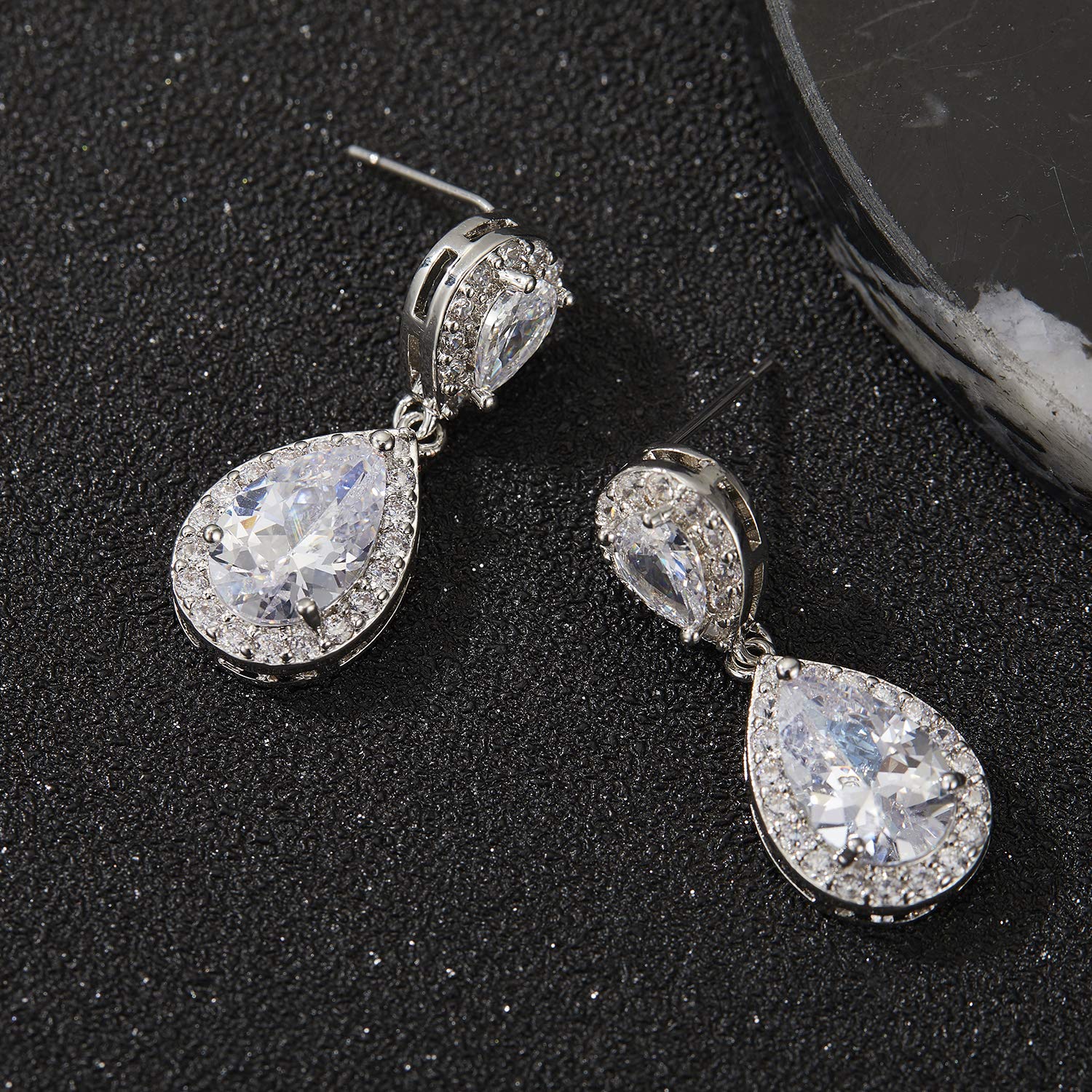 SWEETV Teardrop Dangle Earrings for Brides,Cubic Zirconia Drop Earrings for Women - Prom,Pagegant,Wedding Jewelry, Clear