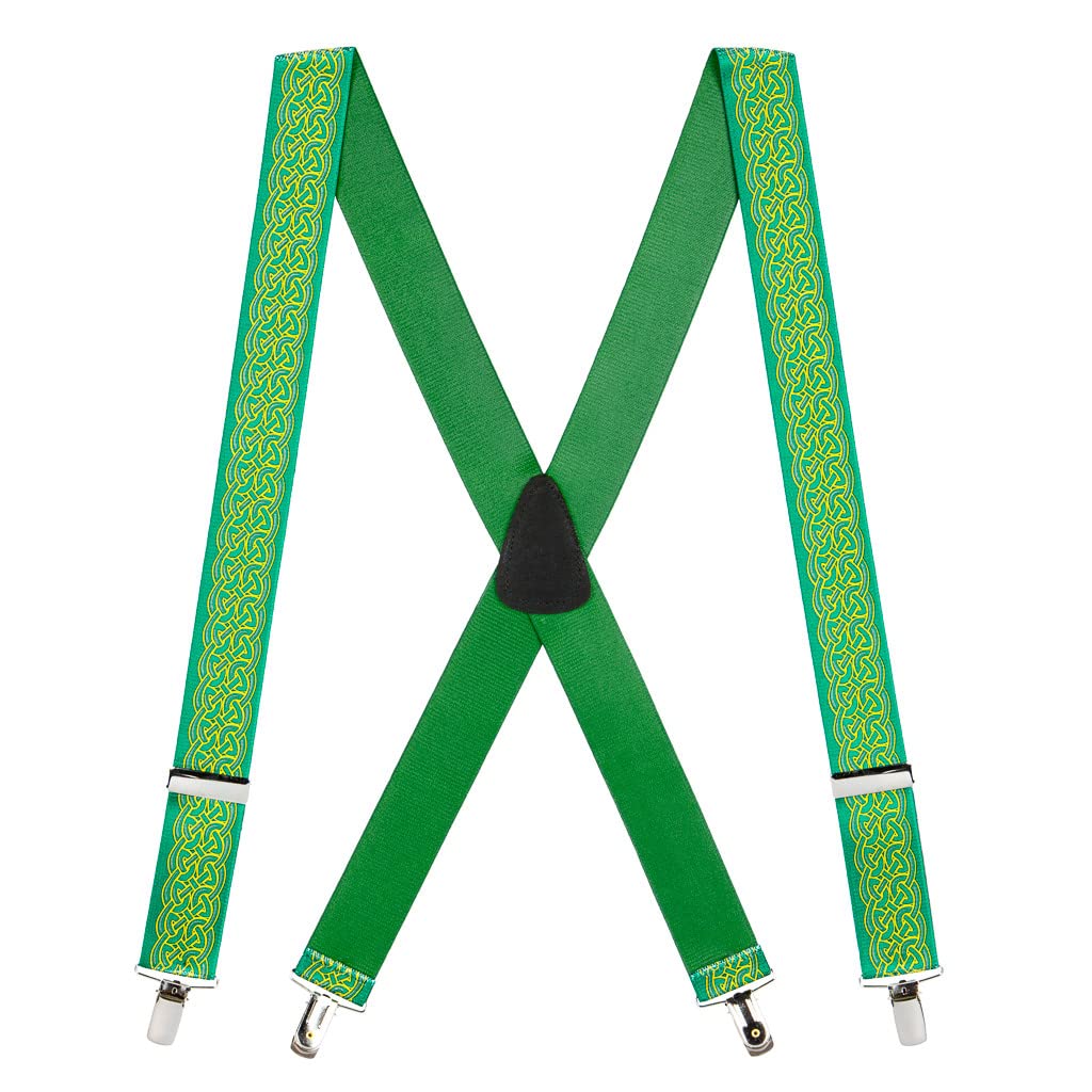 Suspender Store Novelty Irish Celtic Scroll Suspenders - 1.5-Inch Wide Elastic - X-Back - Clip - 54" for 6'1" to 6'5" tall