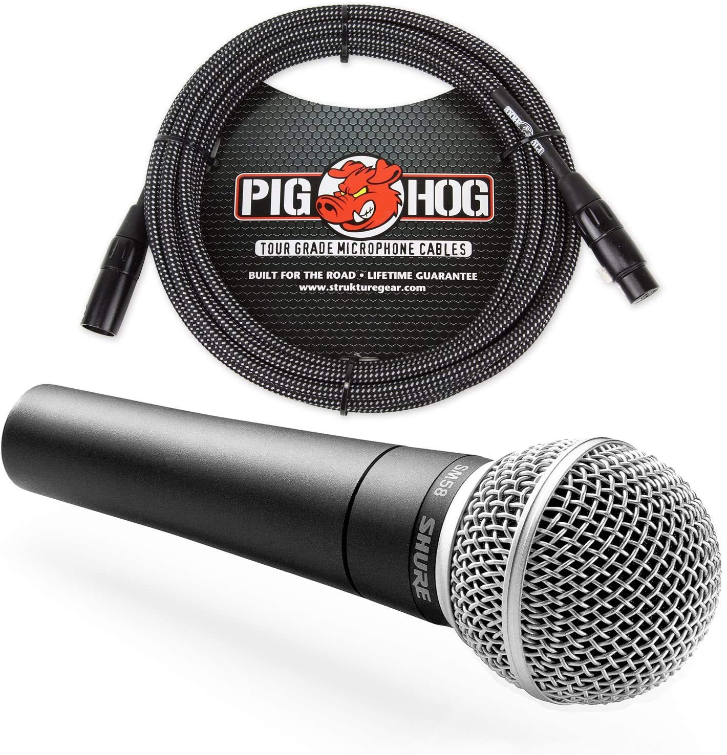 Shure SM58 Cardioid Vocal Microphone & Pig Hog Mic Cable, 20ft XLR - Bundle (Black)