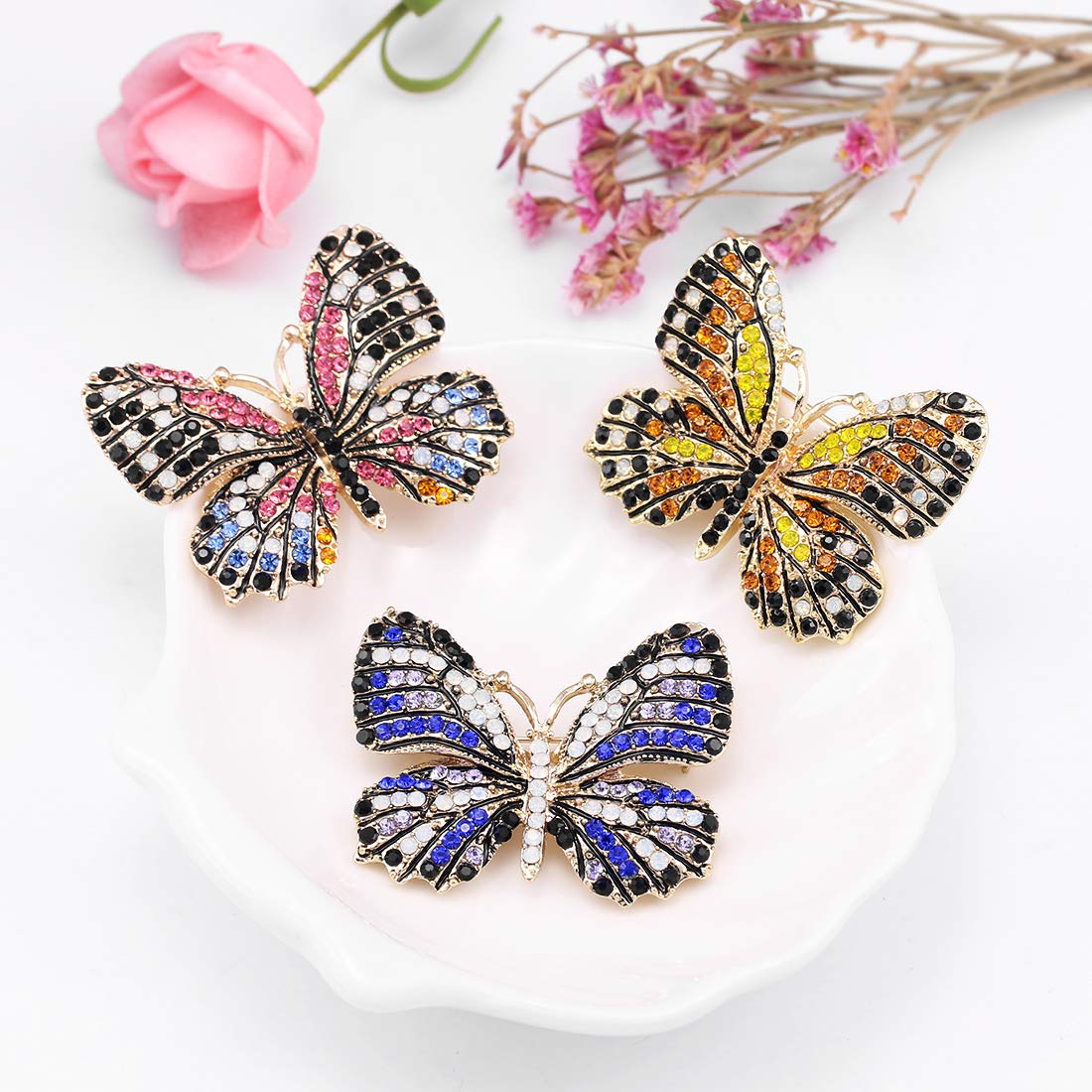WeimanJewelry Lot 6pcs Multicolor Rhinestone Crystal Butterfly Brooch Pin Set for Women (Style 2)