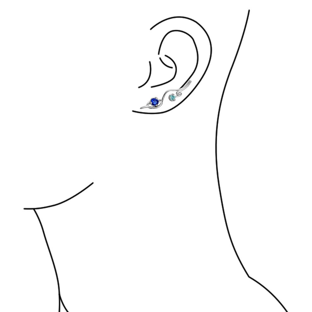 Swirl Wire Ear Pin Climbers Aqua Blue Cubic Zirconia Earrings For Women Simulated Sapphire CZ Crawlers Sterling Silver