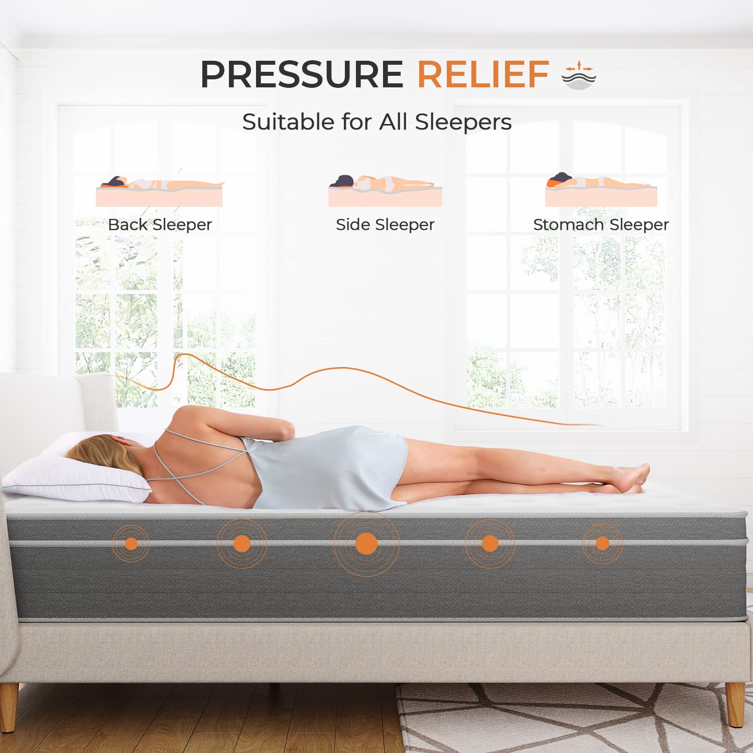 Sweetnight Queen Mattress, 12 Inch Memory Foam and Hybrid Innerspring Mattress for Motion Isolation and Cool Sleep, Mattress Queen, Grey, Island