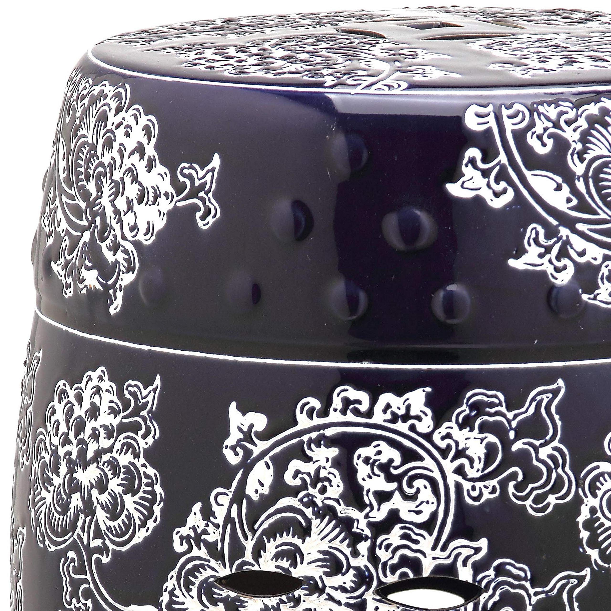Safavieh Midnight Flower Ceramic Decorative Garden Stool, Navy and White