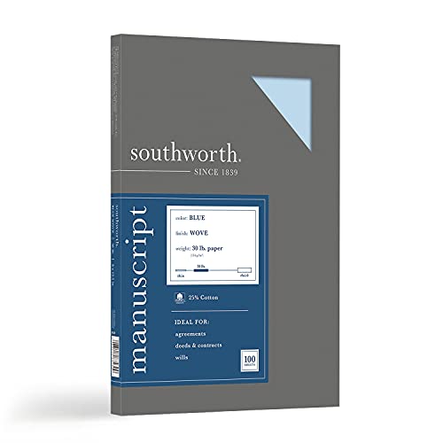 Southworth 25% Cotton Paper Blue Manuscript Covers, 9” x 12.5”, 30 lb. Cover Weight, Blue, 100 Sheets (41S)