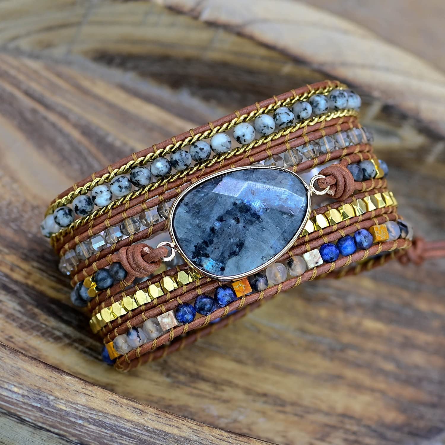 Teepollo Handmade Jasper Turquoise Amethyst Boho Wrap Bracelets for Women-Healing Natural Stone Beads Crystal Bohemian Bracelets Collection for Women Girl